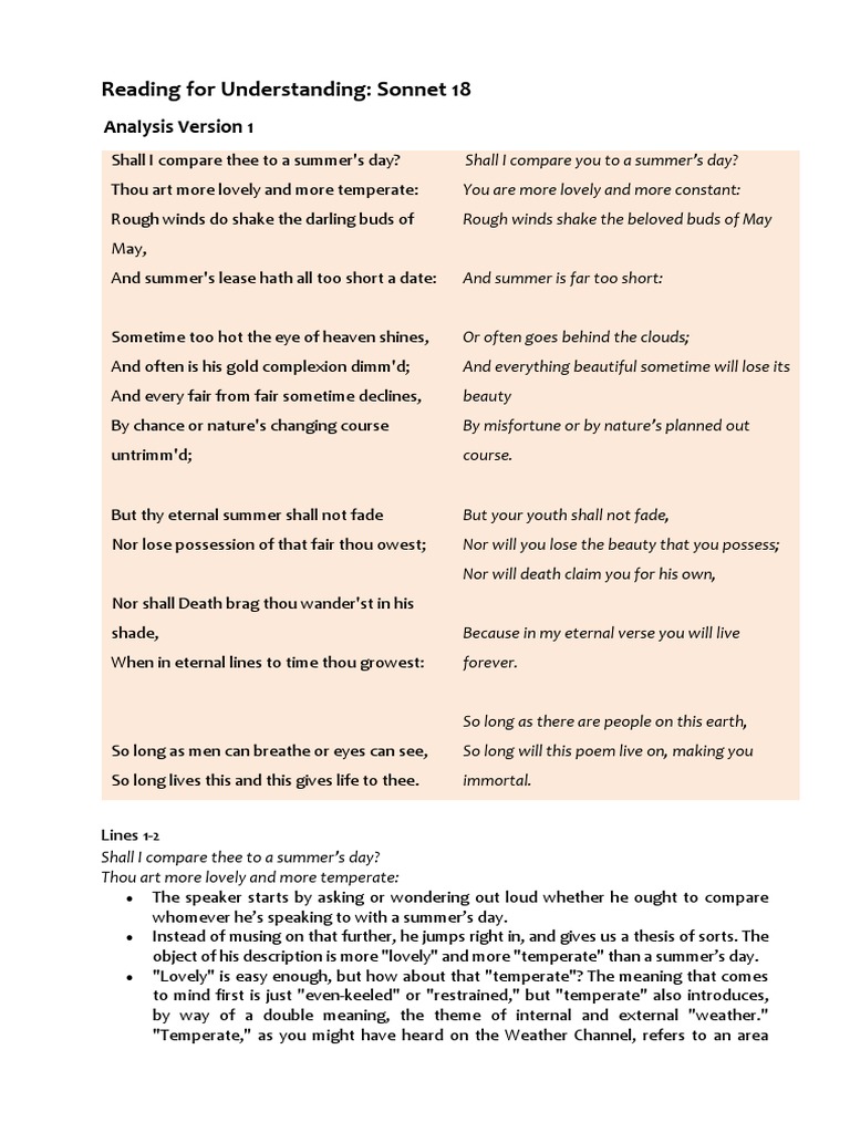 Sonnet 18 Analysis | PDF | Poetry | Sonnets