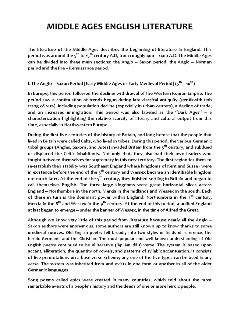 English Middle Ages Literature | PDF | Beowulf | The Canterbury Tales