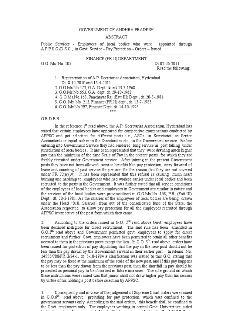 Employee Pay Protection Order 2011-GO 105 | PDF