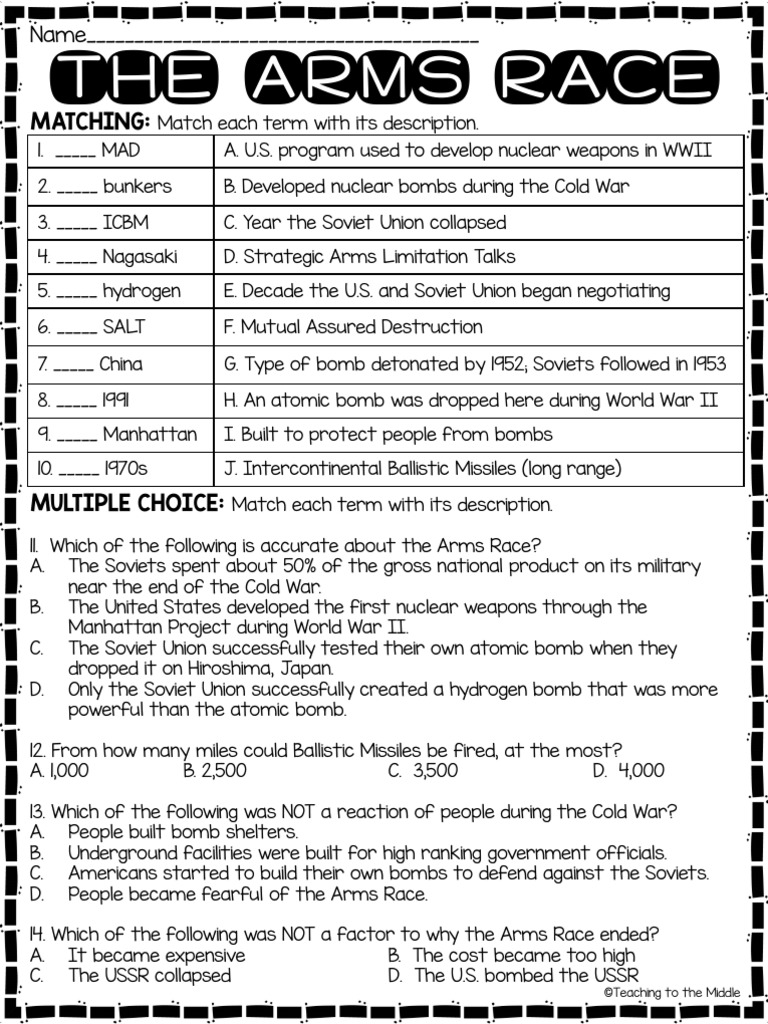 Arms Race Worksheet | PDF | Nuclear Weapons | Intercontinental ...