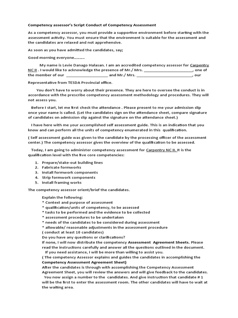Competency assessor Script | PDF