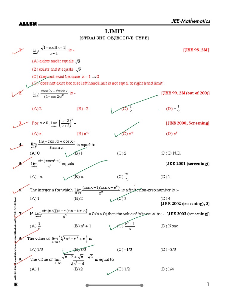 Additional Exercise of Limit, Continuity - Differentiability (Eng) - Phase-I | PDF | Elementary ...