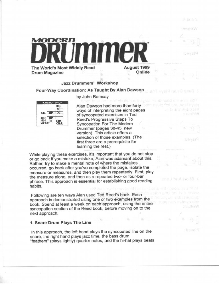 Jazz Drummers Workshop (Modern Drummer Agosto de 1999) | PDF