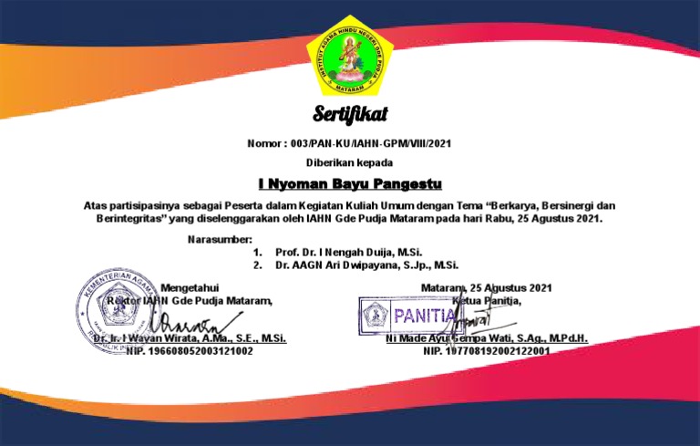 I Nyoman Bayu Pangestu - Sertifikat Kuliah Umum | PDF