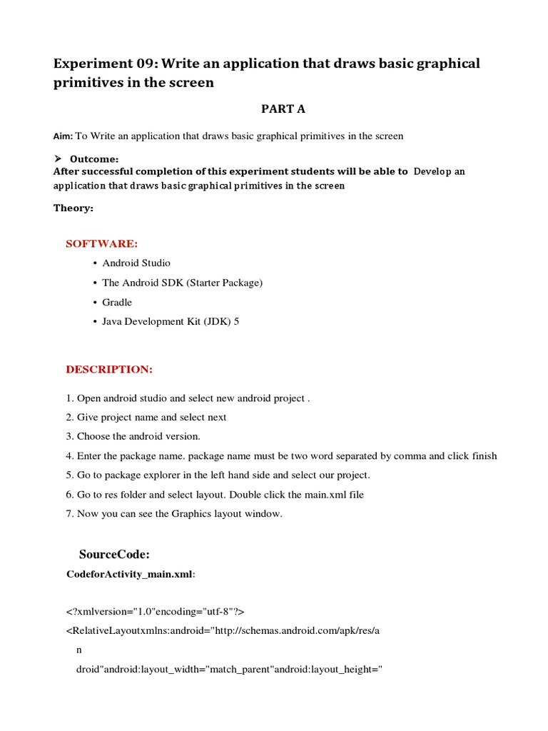 Experiment 09: Write An Application That Draws Basic Graphical Primitives in The Screen | PDF ...