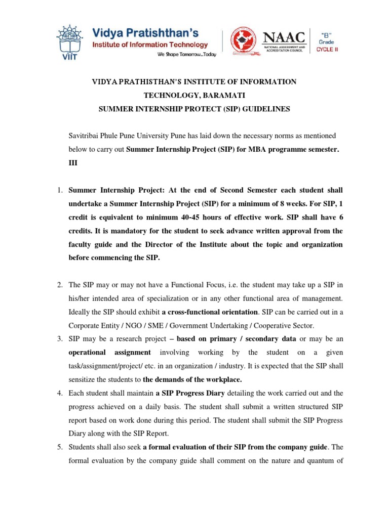 SIP Guidelines 2020-21 | PDF | Evaluation | Master Of Business ...