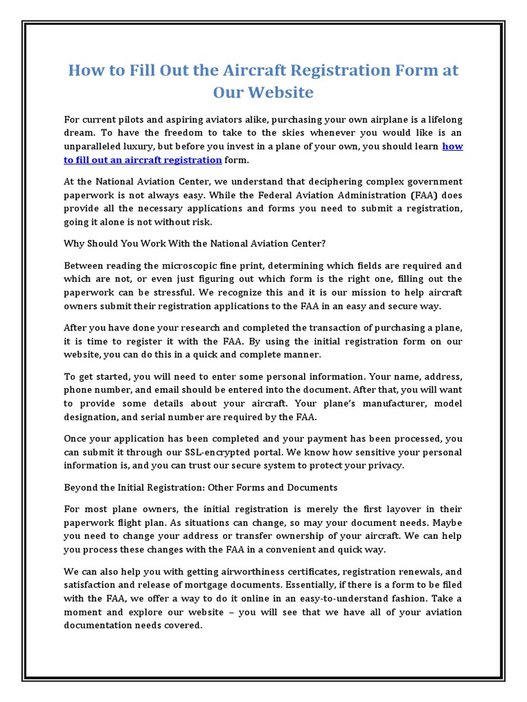 How To Fill Out The Aircraft Registration Form at Our Website | PDF ...