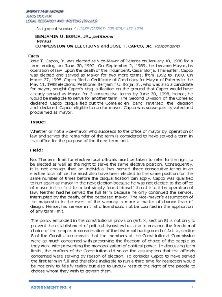 Assignment 4 Legal Research and Writing - Case Digest | PDF | Constitutional Law | Public Law