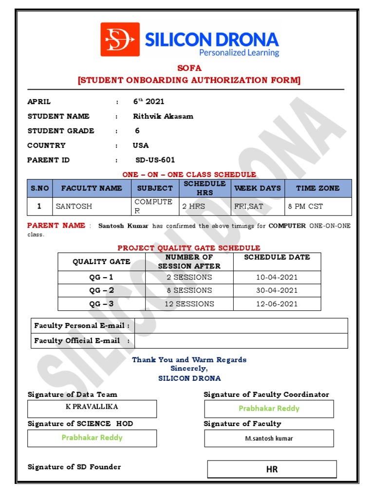 Student onboarding authorization form | PDF