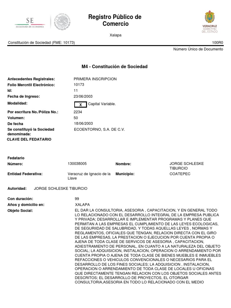 Acta Constitutiva Ecoentorno SA de CV | PDF