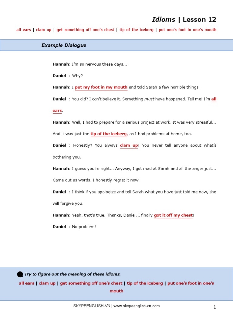 Idioms Lesson 12 | PDF