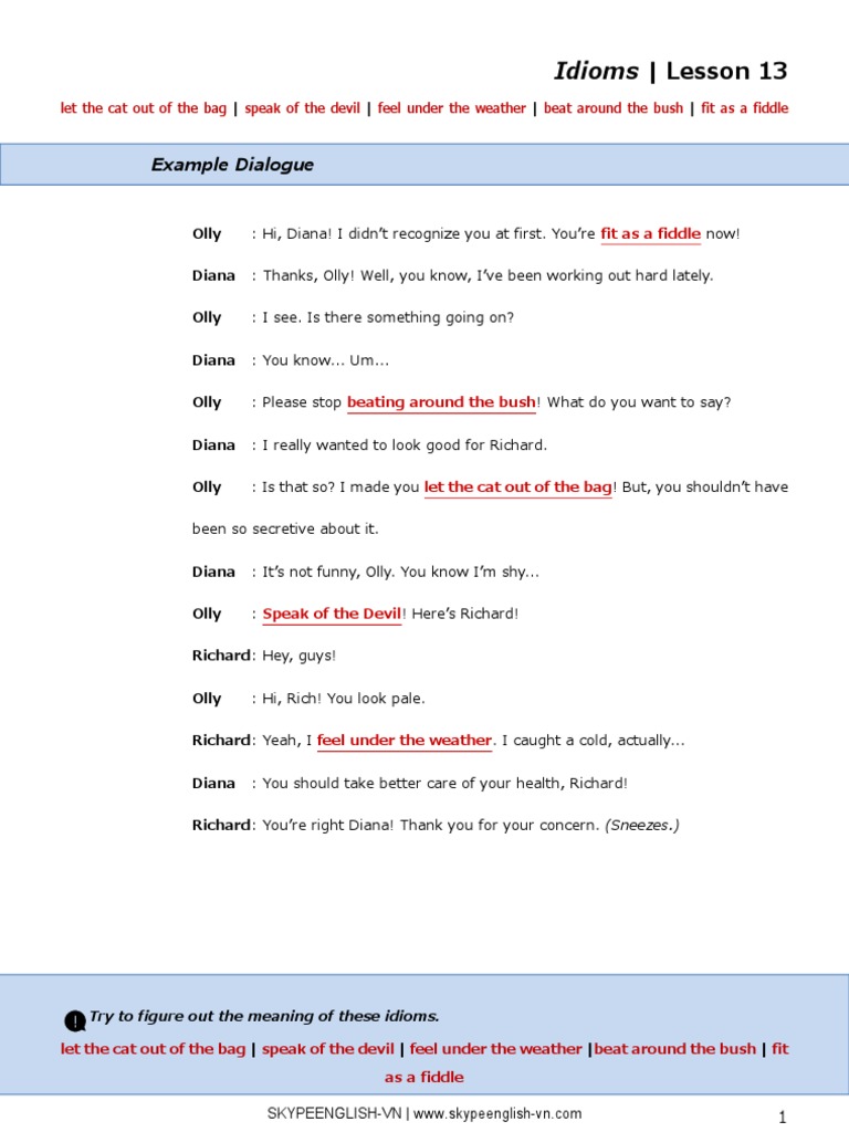 Idioms - Lesson 13: Example Dialogue | PDF