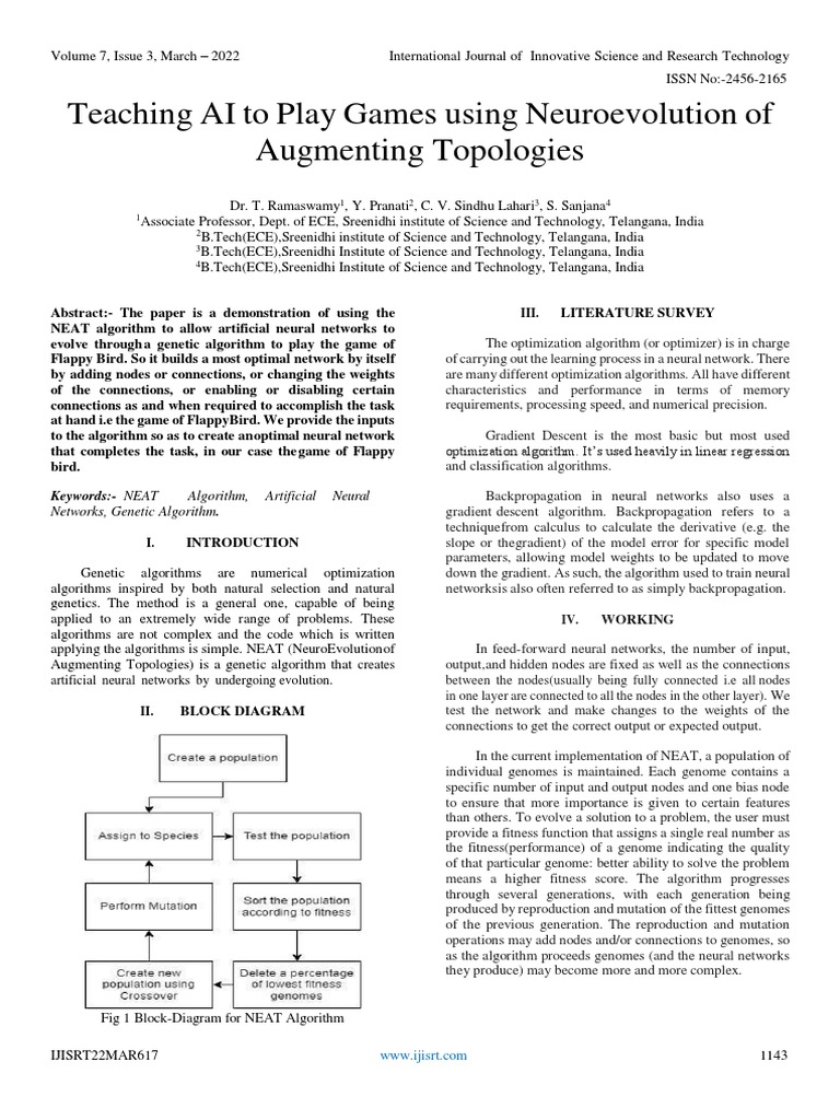 Teaching AI To Play Games Using Neuroevolution of Augmenting Topologies | PDF | Artificial ...
