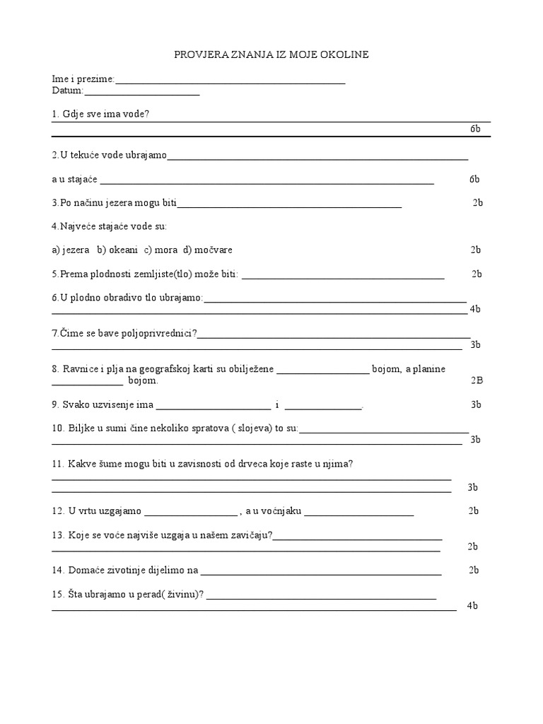 Moja Okolina Test | PDF