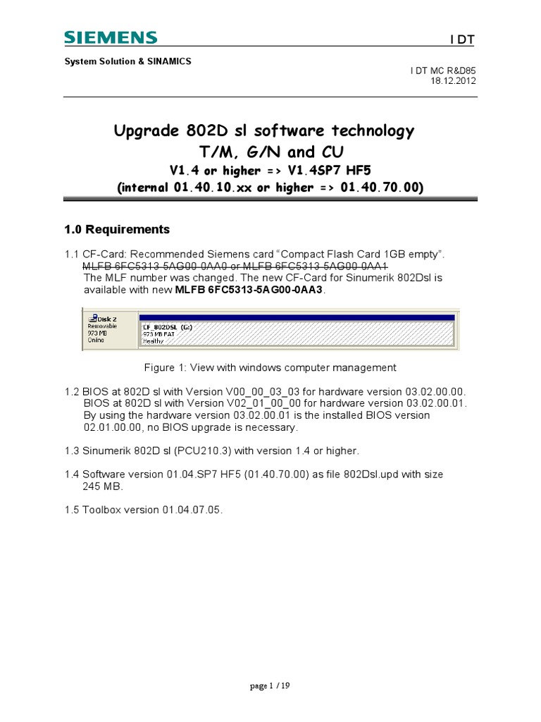 802D SL Software Upgrade Guide | PDF | Computer File | Bios