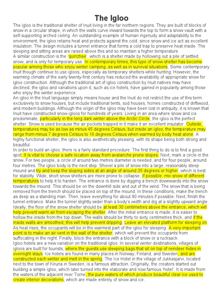 The Igloo | PDF | Snow | Forms Of Water