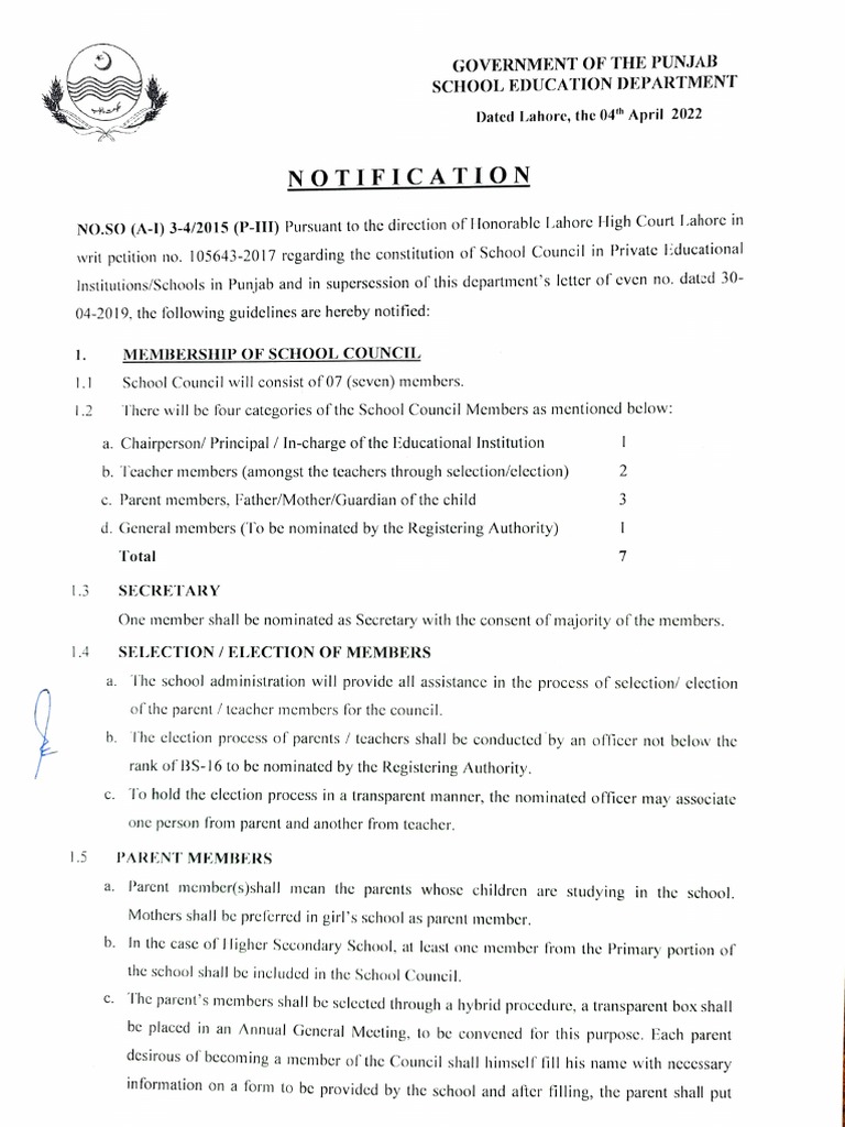 Membership of School Council: Notification | PDF | Parent | Quorum