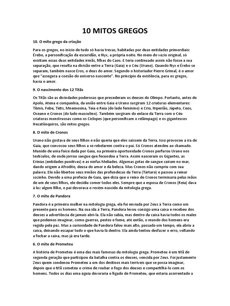 10 Mitos Gregos | PDF | Paris (Mitologia) | Prometeu