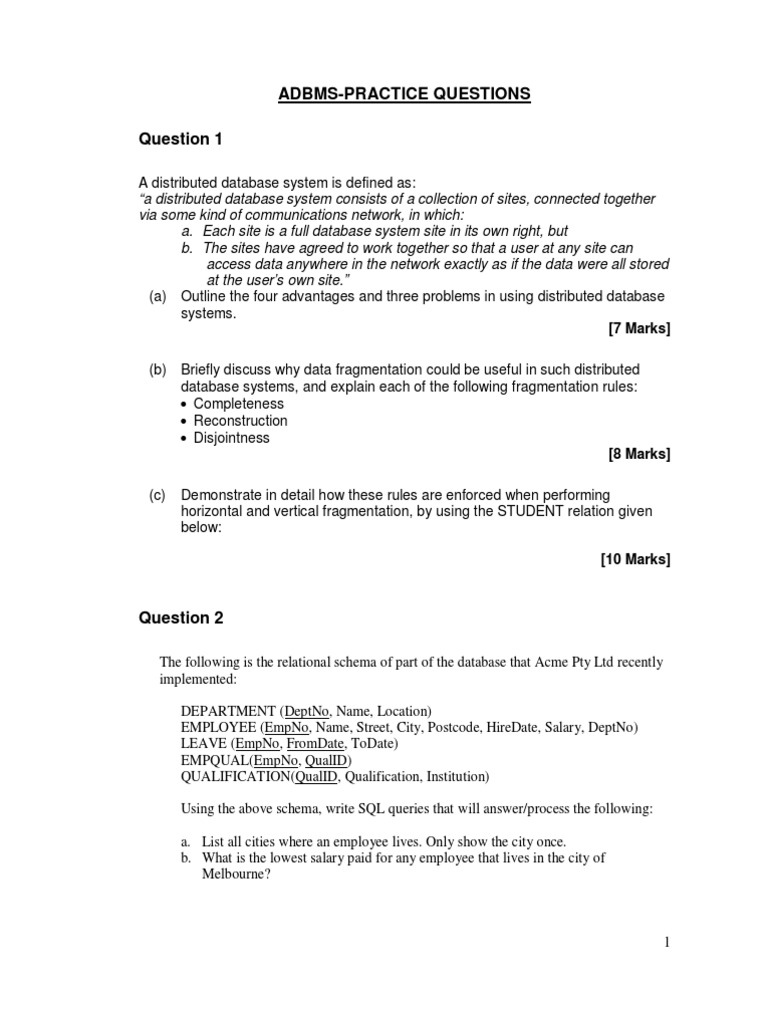Adbms-Practice Questions: (7 Marks) | PDF | Database Transaction ... Adbms-Practice Questions: (7 Marks) | PDF | Database Transaction ...