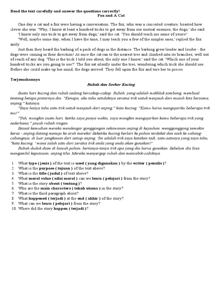 Read The Text Carefully and Answer The Questions Correctly! Fox and A ...