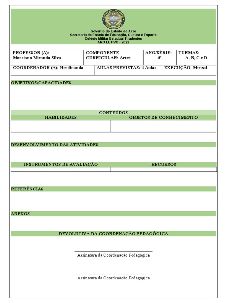 Modelo de Sequência Didática - 2022 | PDF