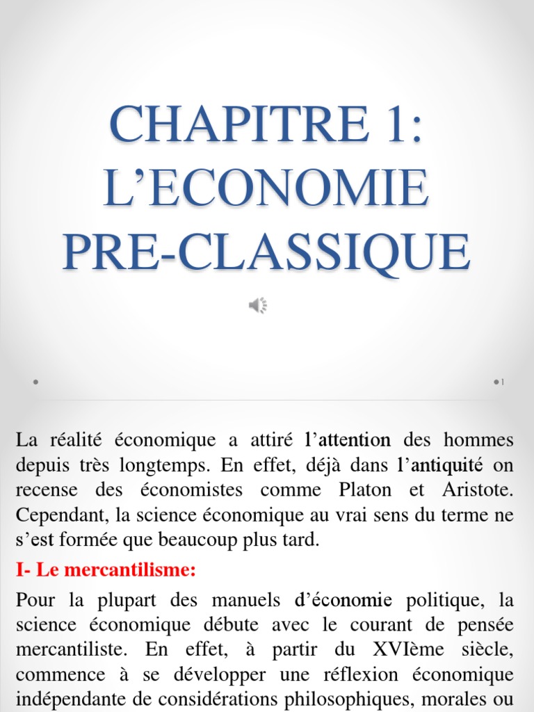 Chapitre 1 Leconomie Pre Classique | PDF | Économie | Économie