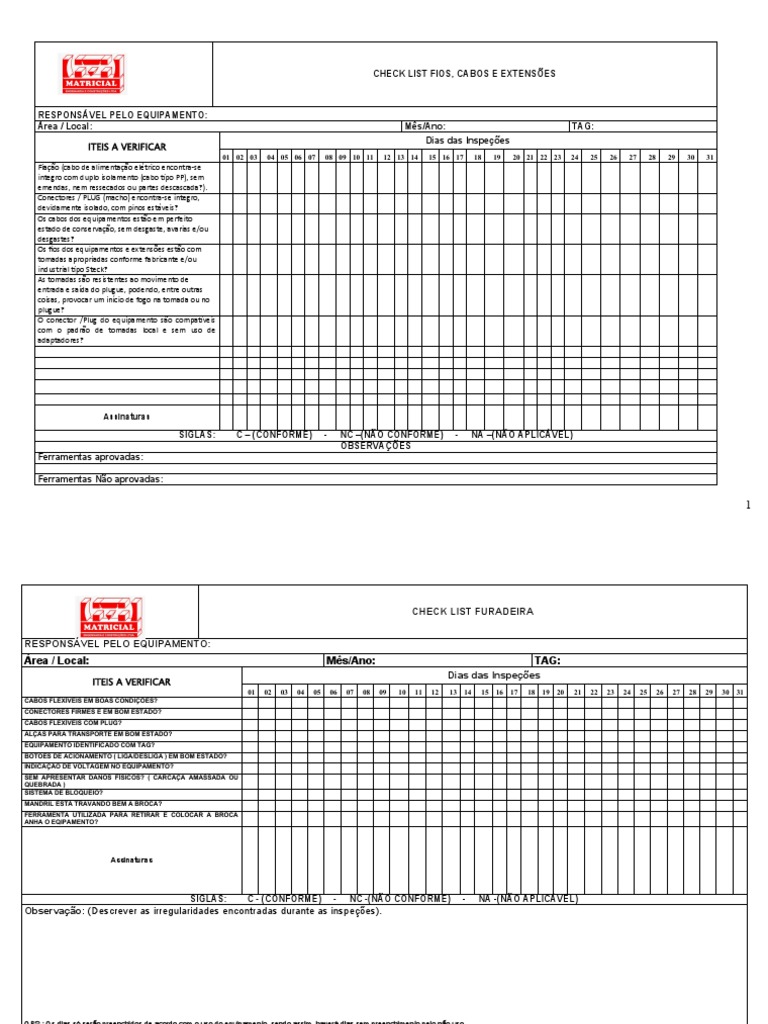 Check List Fios, Cabos e Extensões | PDF