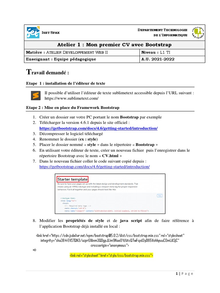 TP1 Etudiant | PDF | Bootstrap (Front End Framework) | Programmation web