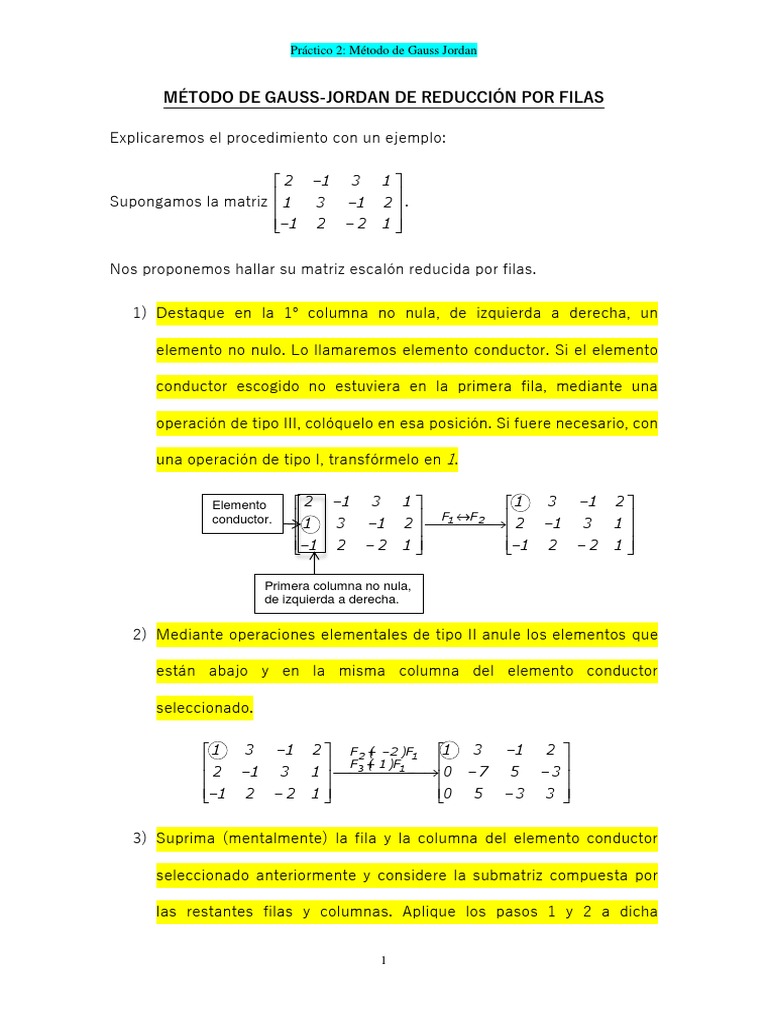 Práctico 1 - Método de Gauss-Jordan | PDF | Álgebra | Matemáticas