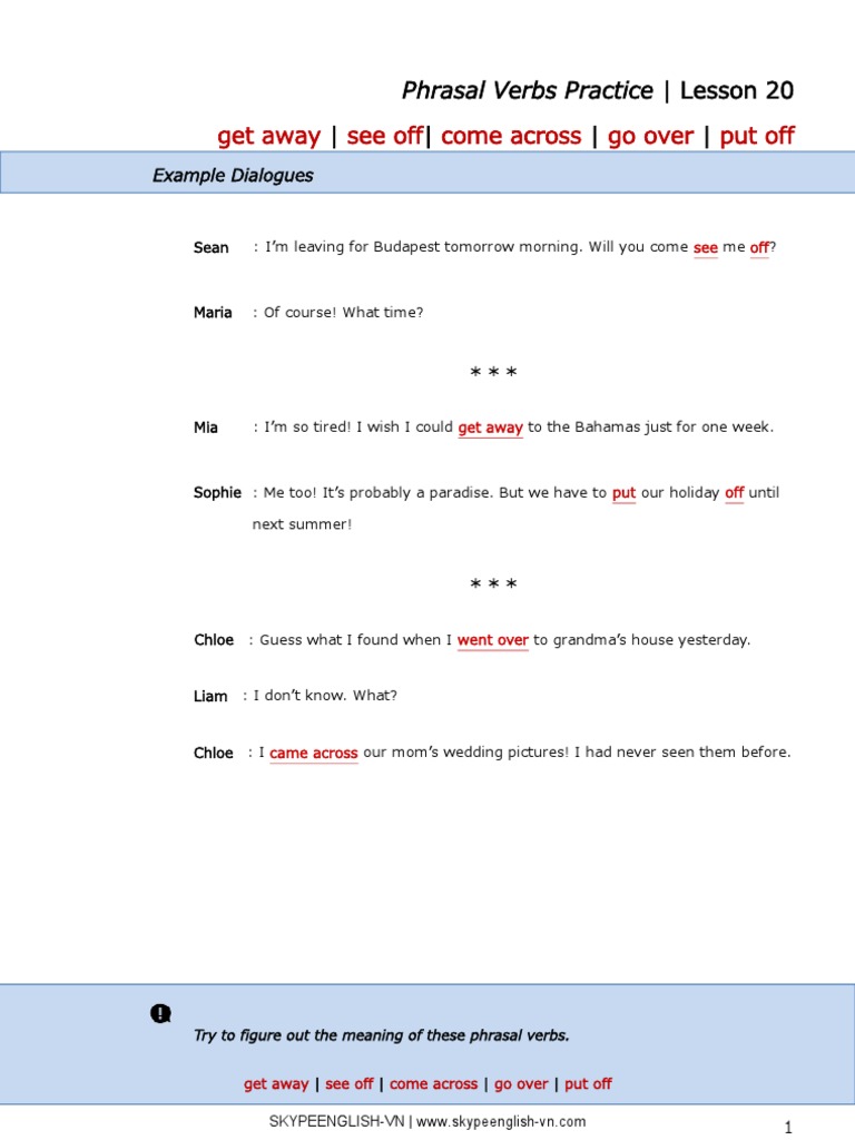 Phrasal Verbs Practice Lesson 20 | PDF