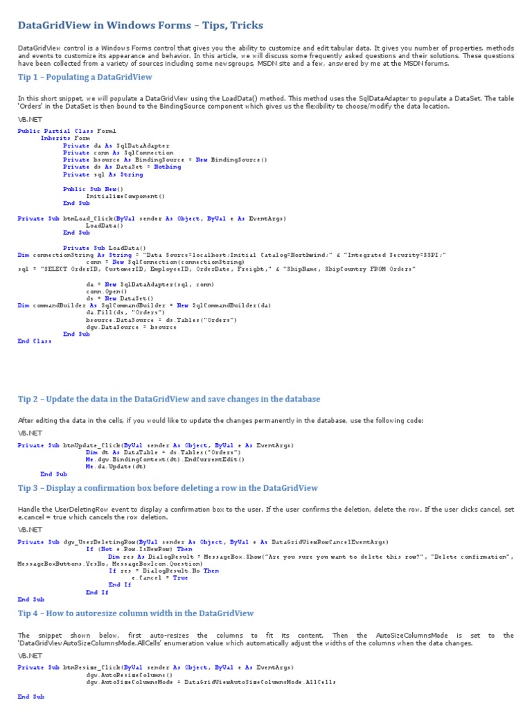 DataGridView in Windows Forms | PDF | Information Retrieval | Computer ...