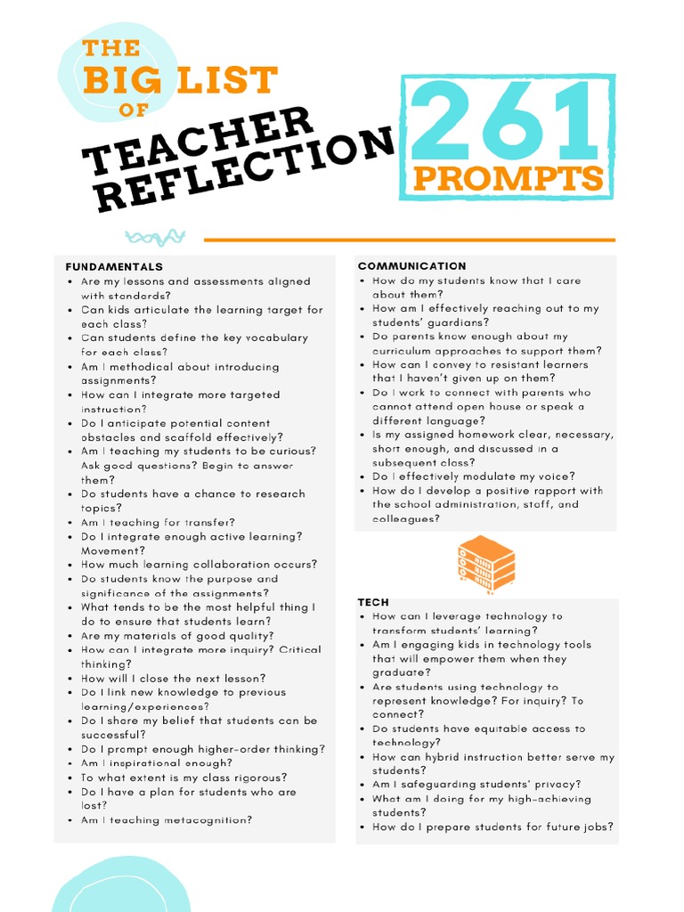 The Big List of Teacher Reflection Questions | PDF