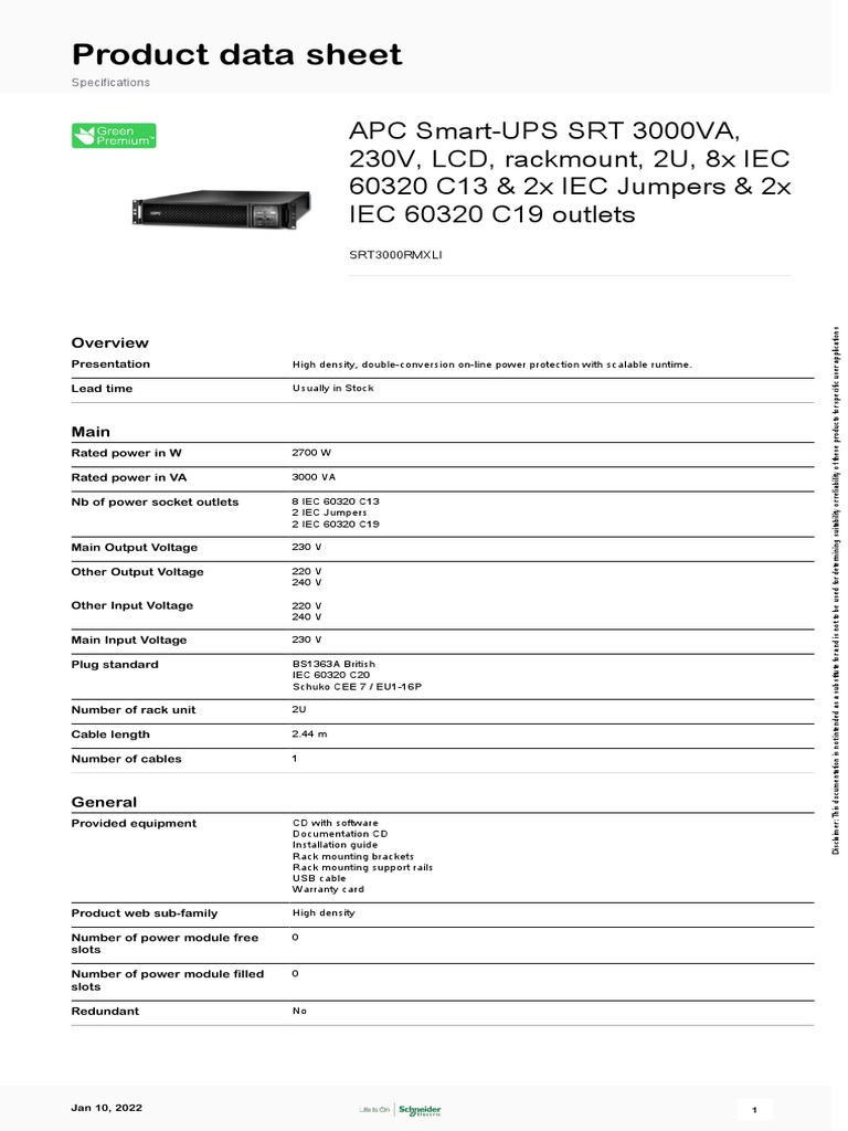 Smart-UPS On-Line - SRT3000RMXLI | PDF | Ac Power Plugs And Sockets | Mains Electricity