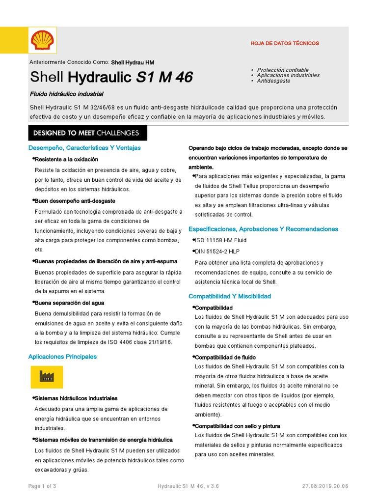 Shell Hydraulic S1 M 46: Desempeño, Características Y Ventajas | PDF ...