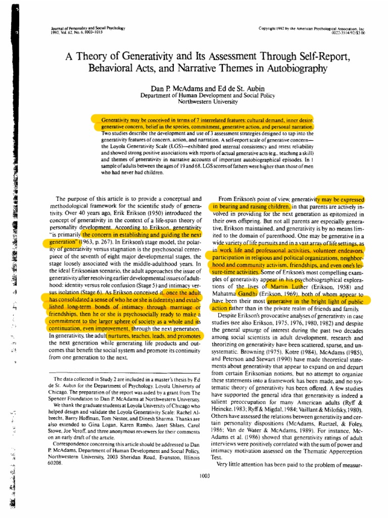 McAdams & ST - Aubin Generativity (Read) | PDF