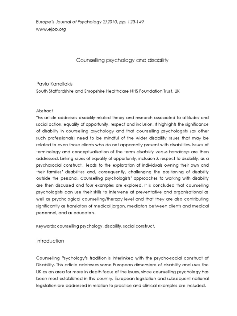 Counselling and Disability (Read) | PDF