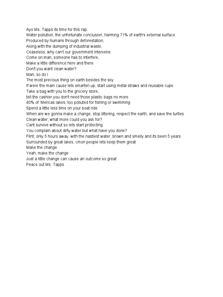 Water Pollution Song | PDF | Home & Garden | Science & Mathematics