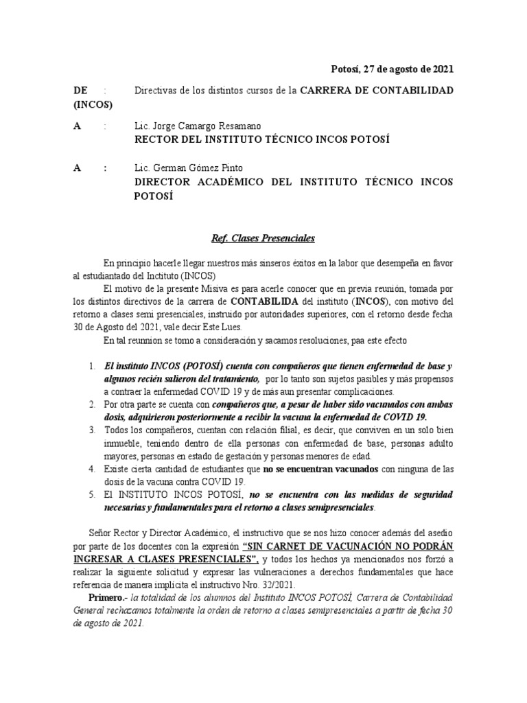 Carta Incos 2021 | PDF