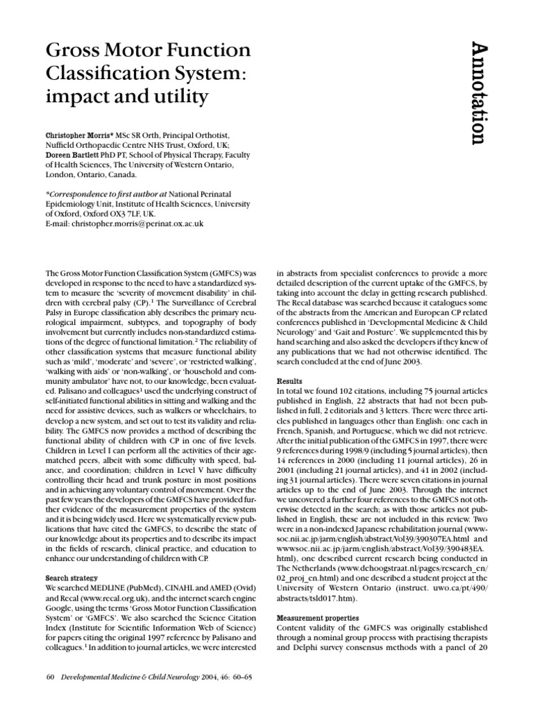 Gross Motor Function Classification System: Impact and Utility | PDF ...