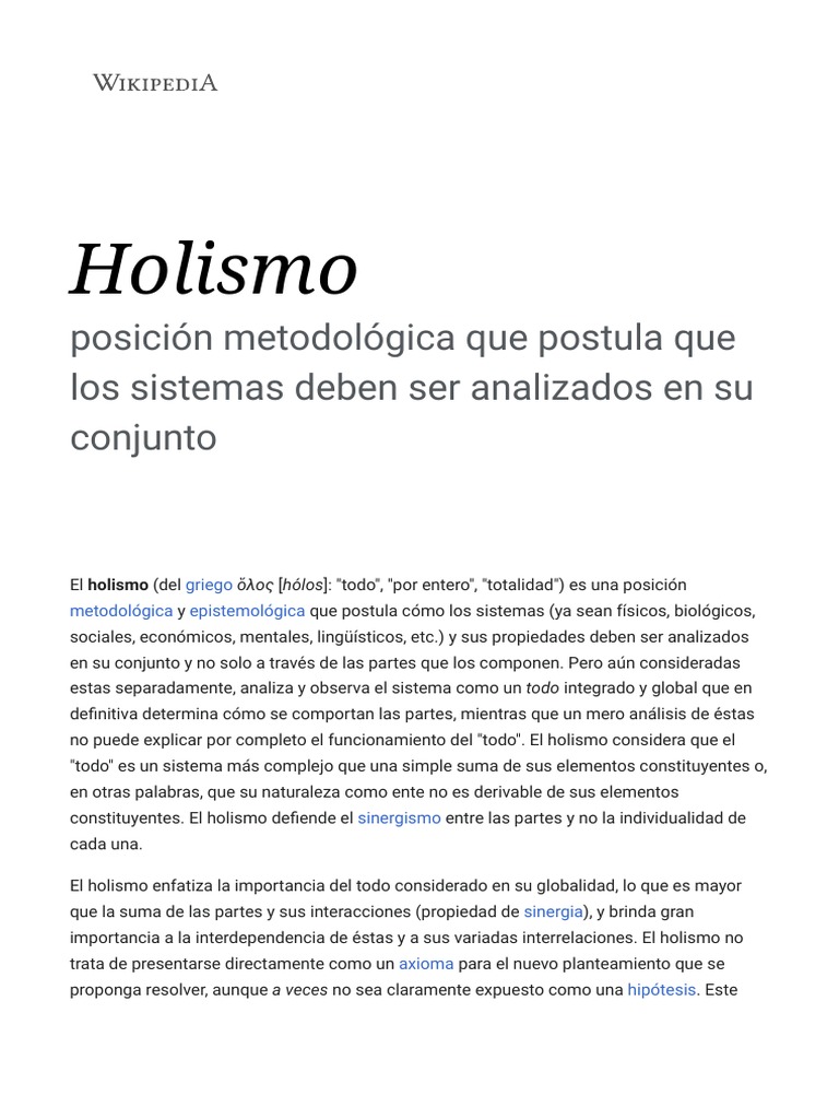 Holismo | PDF | Holismo | Teorías filosóficas