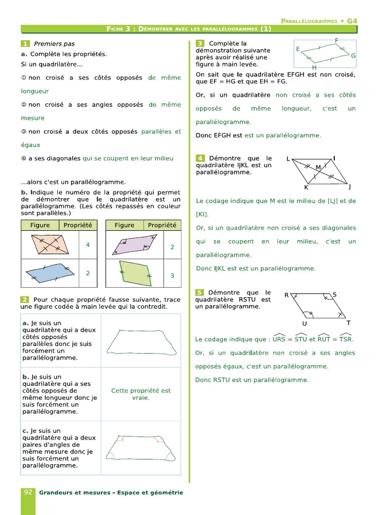 5ème Révisions Parallélogrammes Fiche4 Correction | PDF