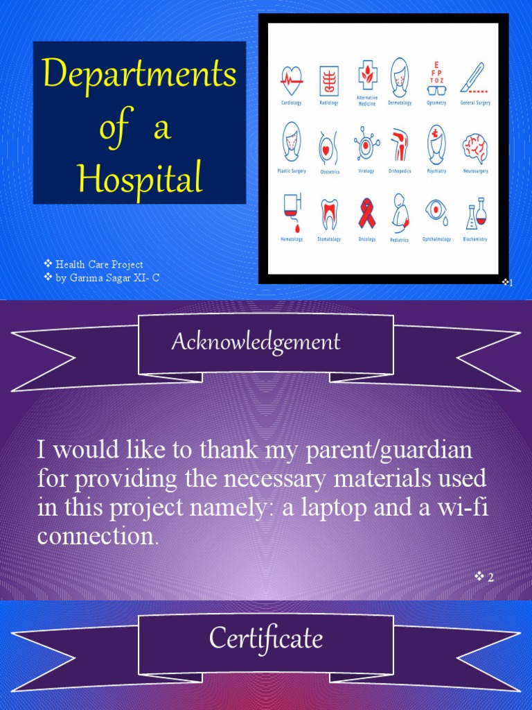 Departments of A Hospital: Health Care Project by Garima Sagar XI-C ...