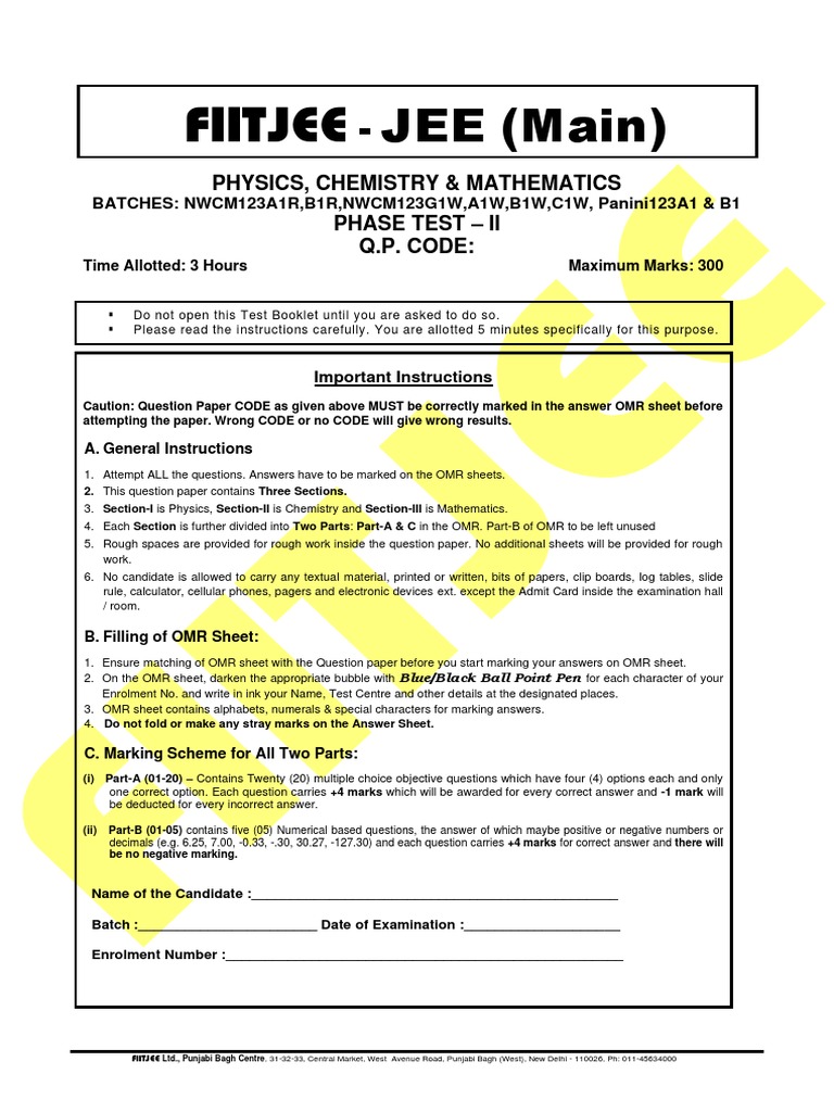 Test Class 11 Jee Fiitjee | PDF | Physics | Physical Quantities