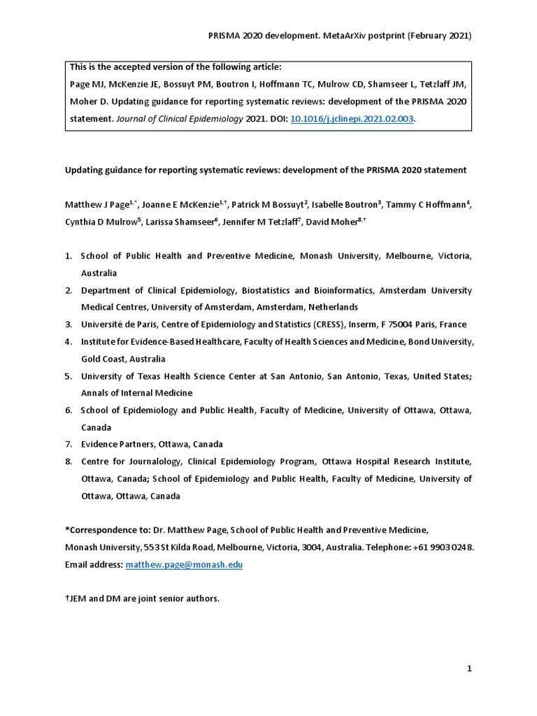 PRISMA 2020 Development Postprint | PDF | Systematic Review | Science