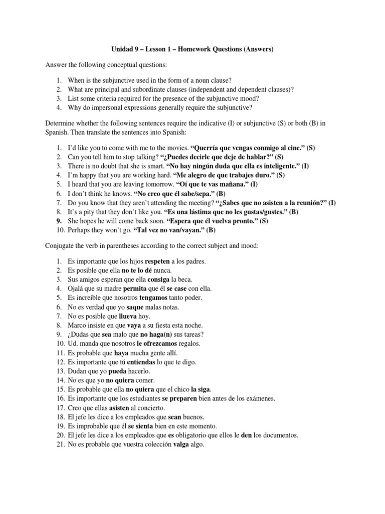 Subjuntivo en Español: Ejercicios y Respuestas | PDF | Ocio