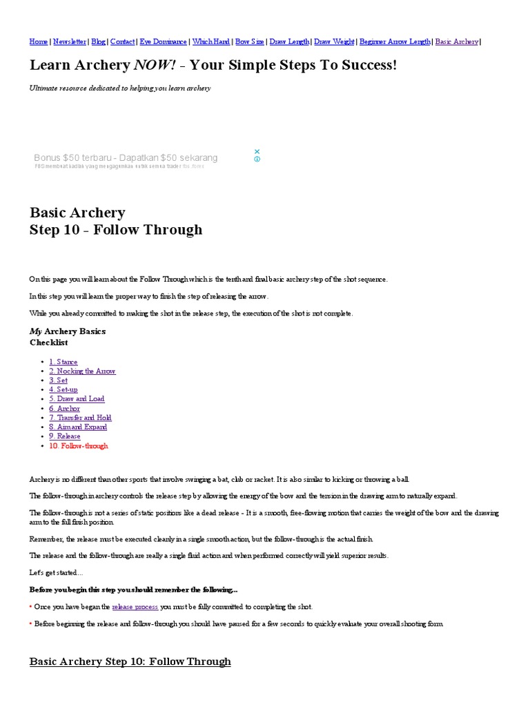 Follow Through - Basic Archery Step 10 | PDF | Archery | Bow And Arrow
