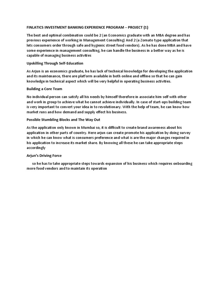 Finlatics Investment Banking Experience Program - Project | PDF