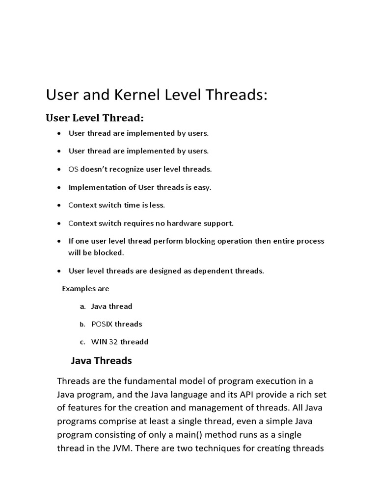 User and Kernel Level Threads in OS | PDF | Thread (Computing) | Kernel ...