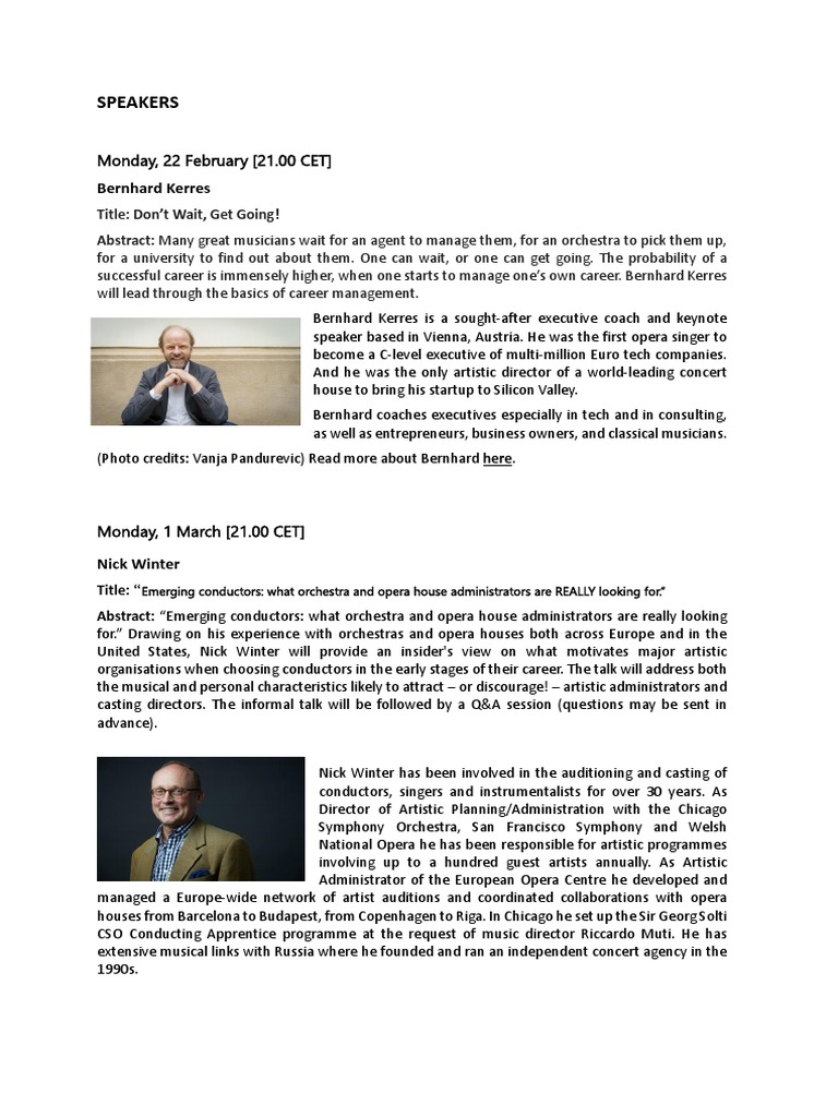 Speakers and Abstracts | PDF | Classical Musicians | Classical Music