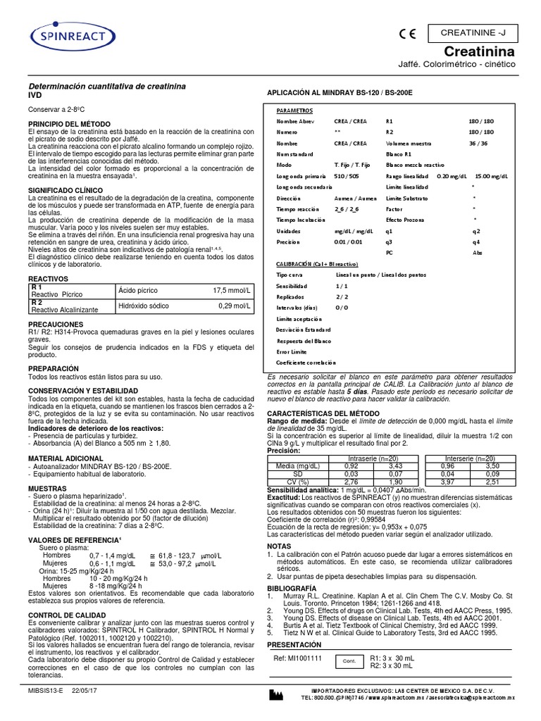 Determinación cuantitativa de creatinina mediante el método ...